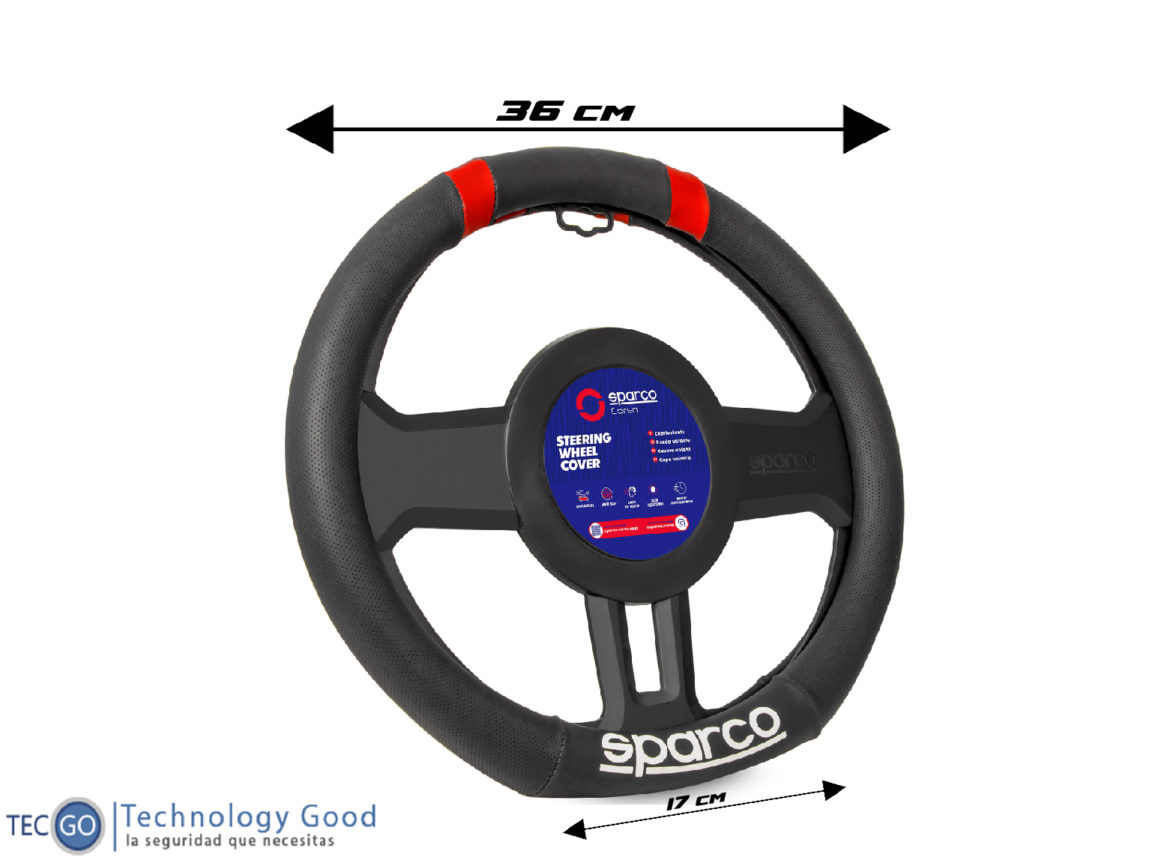FUNDA DE TIMON DEPORTIVO CON DETALLE ROJO SPARCO – TECGO AUTO ACCESORIOS